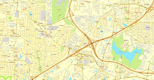Raleigh, North Carolina, US, vector map Adobe Illustrator editable City ...