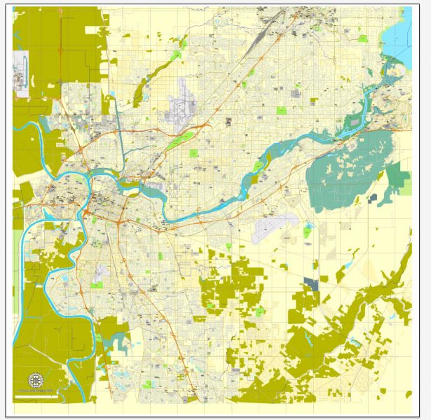 Sacramento, California, US, printable vector map street City Plan V.3. ...
