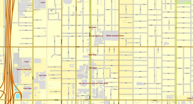 Salt Lake City, Utah, printable vector street City Plan map V3-2016.08 ...
