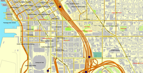 Seattle Map Vector state Washington US printable City Plan 3 parts full ...