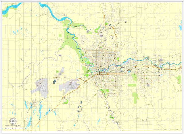 Spokane, Washington, US, exact printable vector street City Plan map V ...