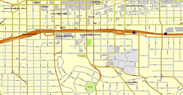 Spokane, Washington, US printable vector street City Plan map, full ...