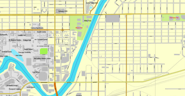 Spokane, Washington, US, exact printable vector street City Plan map V ...