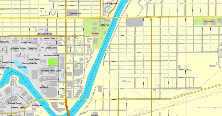 Spokane, Washington, US printable vector street City Plan map, full ...