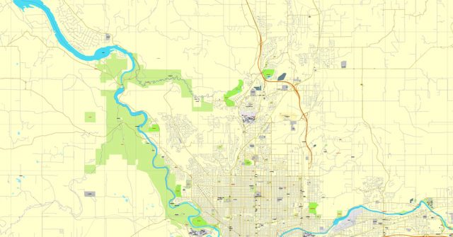 Spokane, Washington, US printable vector street City Plan map, full ...