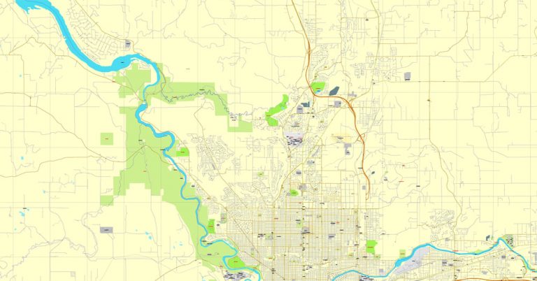 Spokane Washington US printable vector street map: City Plan full ...
