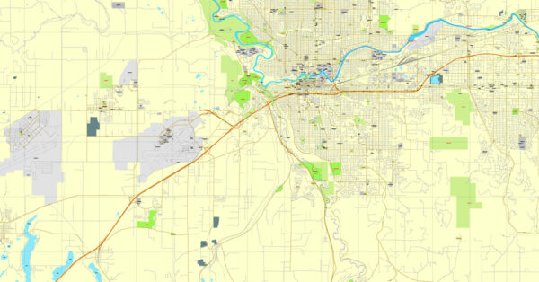 Spokane, Washington, US printable vector street City Plan map, full ...