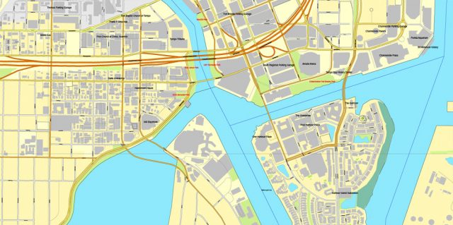 Tampa, Florida, US, vector map Adobe Illustrator editable City Plan V3 ...