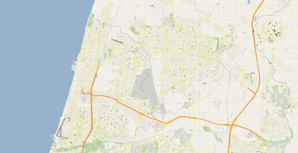 Tel Aviv, Israel, printable vector street City Plan G-View V.3 map full ...