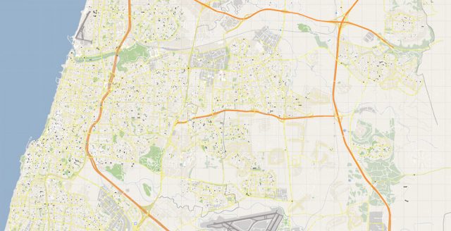 Tel Aviv, Israel, printable vector street City Plan G-View V.3 map full ...