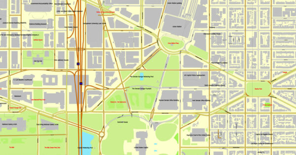 Washington DC Map US vector printable Adobe PDF editable City Plan V3 ...