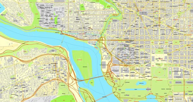 Washington DC Map US vector printable Adobe PDF editable City Plan V3