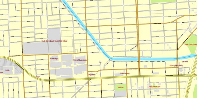 Miami, Florida, US, exact vector street City Plan map V3.09, full ...