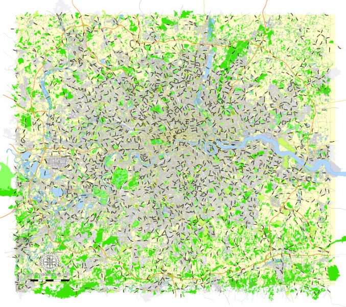 London Vector Map UK Atlas 100 parts City Plan full printable editable ...