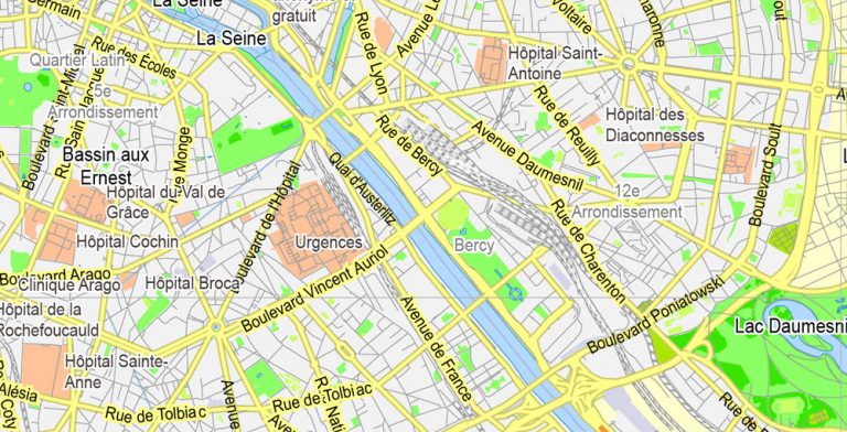 Paris Grande Vector Map France printable Adobe Illustrator editable ...