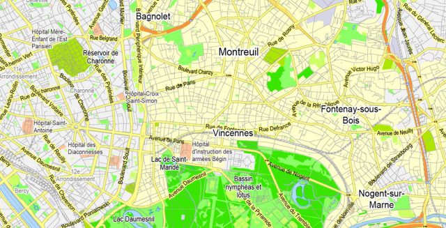 Paris Grande Vector Map France printable Adobe Illustrator editable ...