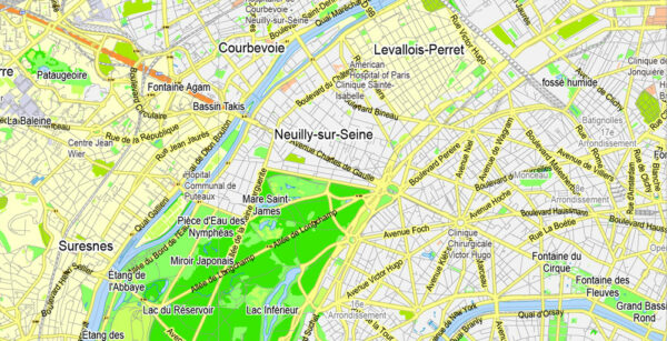 Paris Grande Vector Map France printable Adobe Illustrator editable ...