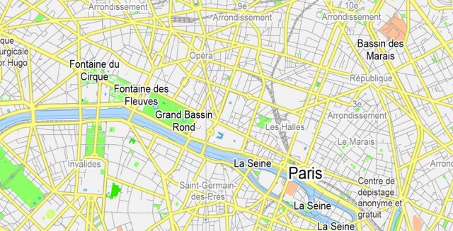 Paris Grande Vector Map France printable Adobe Illustrator editable ...