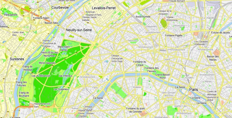 Paris Grande Vector Map France printable Adobe Illustrator editable ...