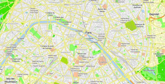 Paris Grande Vector Map France printable Adobe Illustrator editable ...