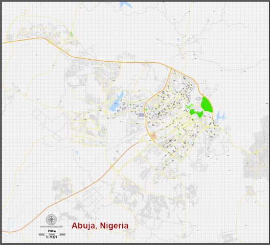 Abuja Nigeria printable exact vector map G-View level 16 (250 meters ...