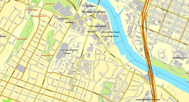 Austin Texas US exact vector map Adobe Illustrator editable City Plan ...