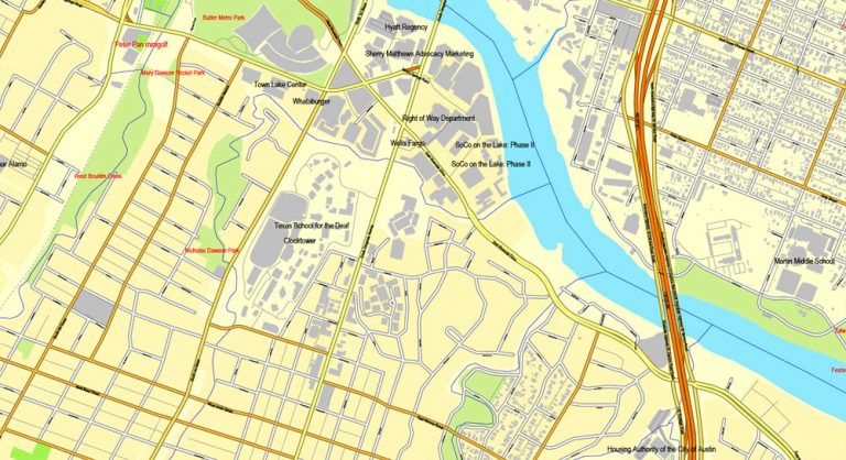 Austin Texas US exact printable map Adobe PDF editable City Plan V3.09 ...