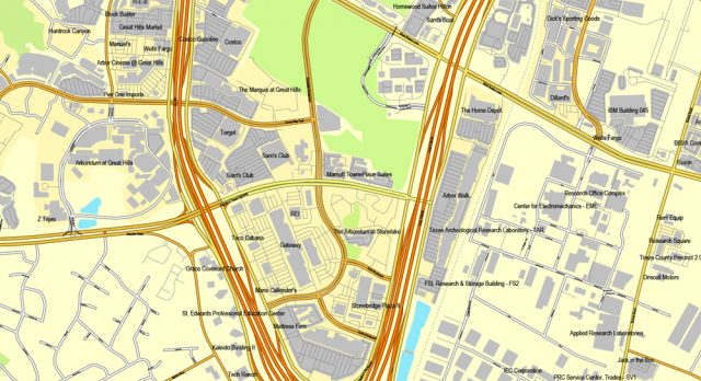 Austin Texas US exact vector map Adobe Illustrator editable City Plan ...