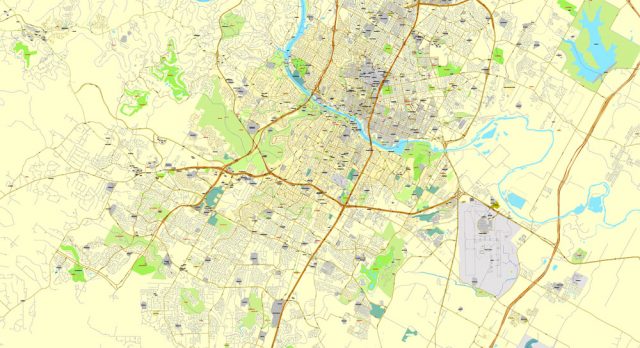 Austin, Texas, US, exact printable map Adobe PDF editable City Plan V3 ...