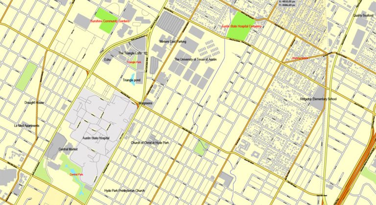 Austin Texas US exact vector map Adobe Illustrator editable City Plan ...