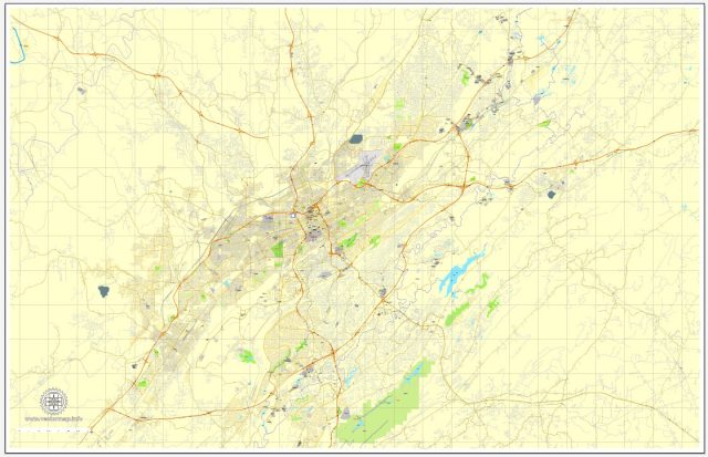 Birmingham, Alabama, US, exact vector map Adobe PDF editable City Plan ...