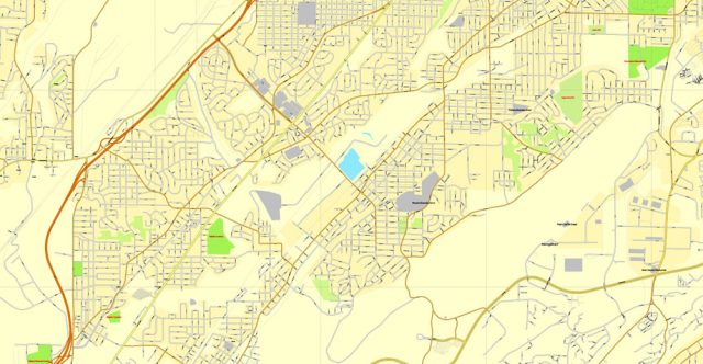 Birmingham, Alabama, US, exact vector map Adobe PDF editable City Plan ...