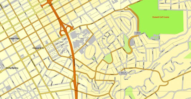 Birmingham, Alabama, US, exact vector map Adobe PDF editable City Plan ...