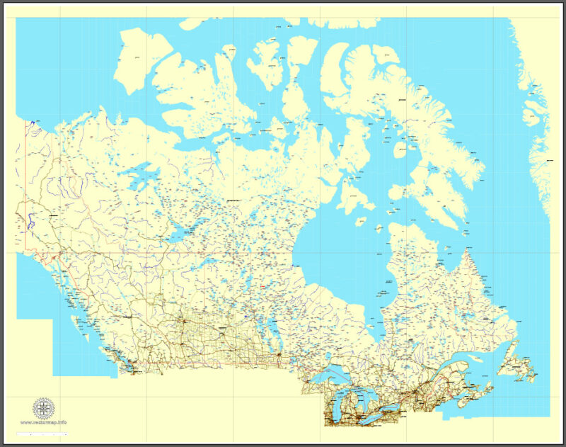 Canada: Free vector Map Canada, mainroads, cities, borders, province ...