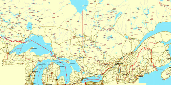 Quebec, Canada, Free Printable Map in Adobe Illustrator and PDF. Level ...
