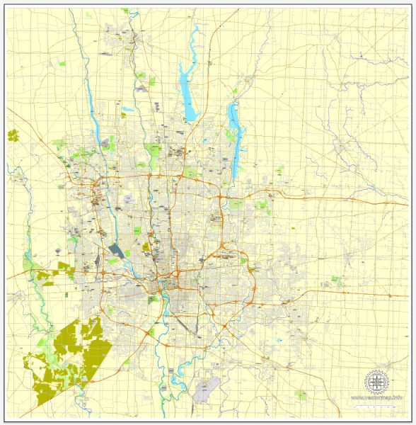 Columbus, Ohio, US, exact vector map Adobe PDF editable City Plan V3.09 ...