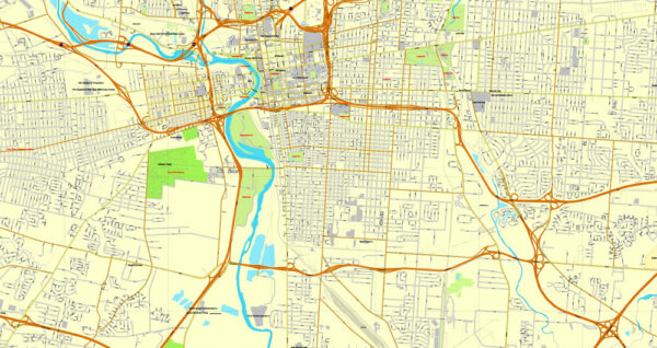 Columbus, Ohio, US, exact vector map Adobe Illustrator editable City ...