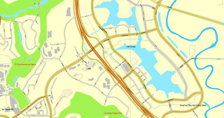 Dallas, Texas, US printable vector street City Plan map, full editable ...