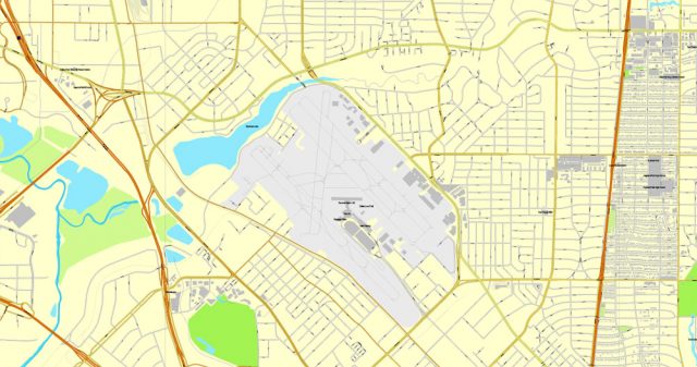 Dallas, Texas, US, exact vector map Adobe Illustrator editable City ...