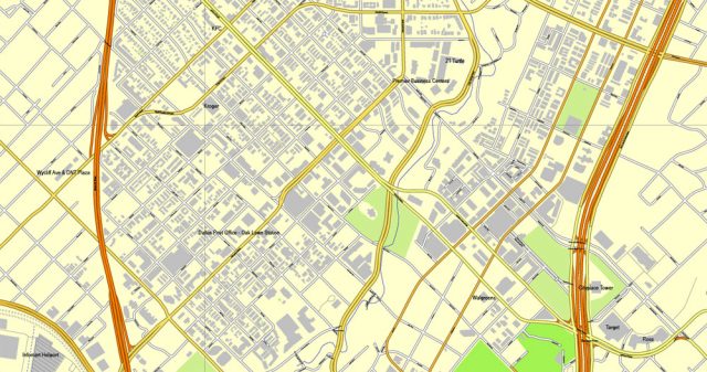 Dallas, Texas, US, exact vector map Adobe Illustrator editable City ...