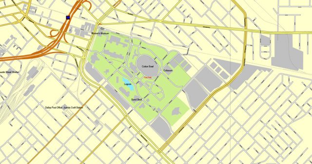 Dallas, Texas, US, exact vector map Adobe PDF editable City Plan V3.09 ...