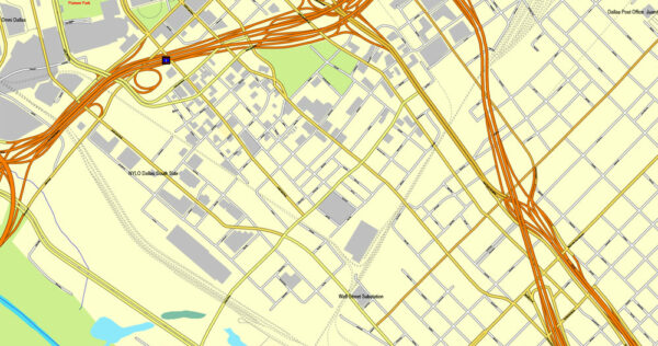 Dallas, Texas, US, exact vector map Adobe Illustrator editable City ...
