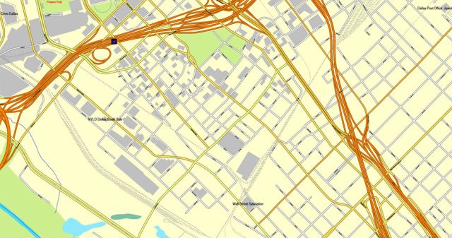 Dallas, Texas, US, exact vector map Adobe Illustrator editable City ...
