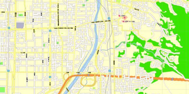 Kyoto, Japan, printable exact vector map G-View level 16 (250 meters ...