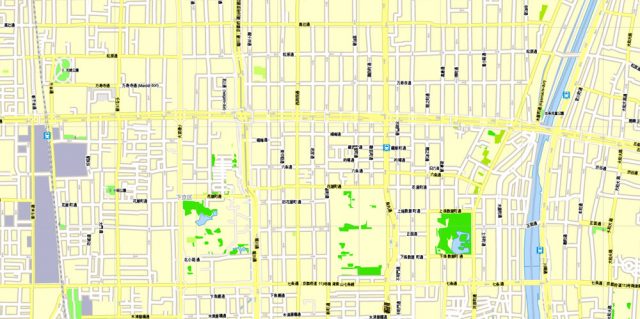 Kyoto, Japan, printable exact vector map G-View level 16 (250 meters ...