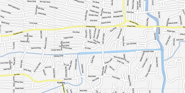 Lagos, Nigeria, printable exact vector map G-View level 16 (250 meters ...