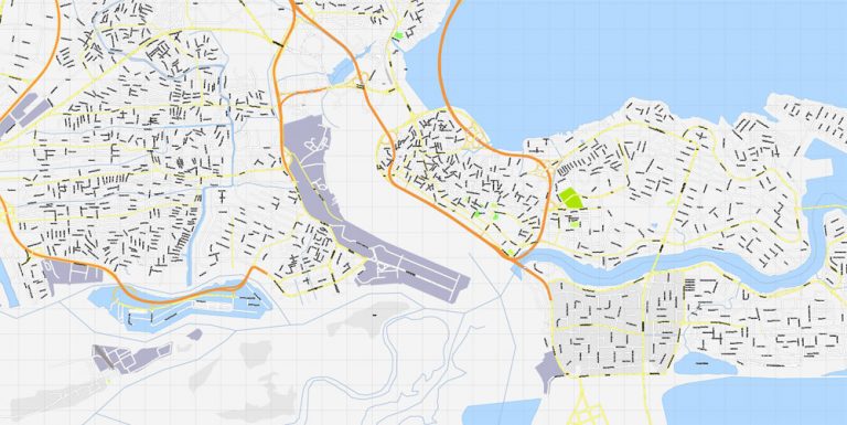 Lagos, Nigeria, printable exact vector map G-View level 16 (250 meters ...