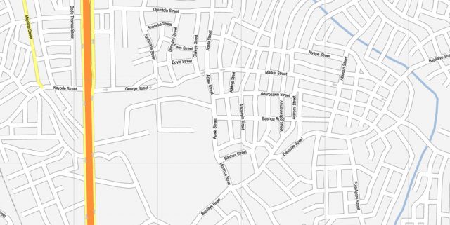Lagos, Nigeria, printable exact vector map G-View level 16 (250 meters ...