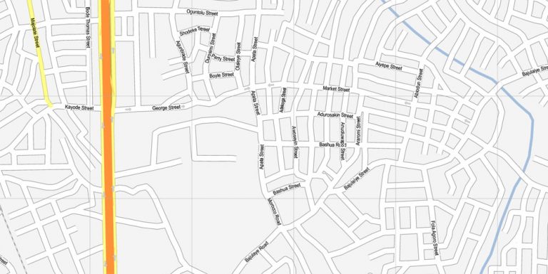 Lagos, Nigeria, printable exact vector map G-View level 16 (250 meters ...