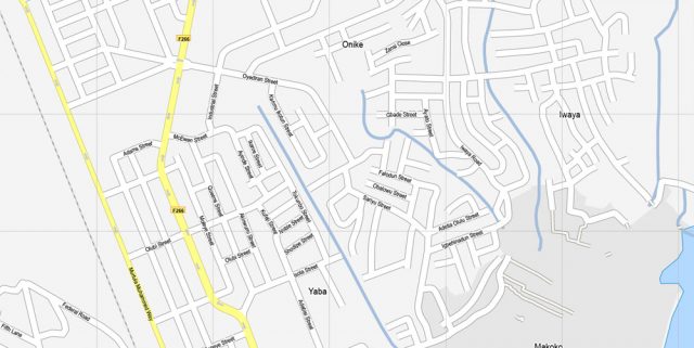 Lagos, Nigeria, printable exact vector map G-View level 16 (250 meters ...